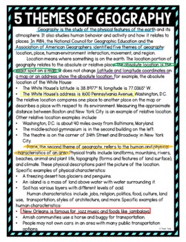 5 Themes of Geography Color by Number and Reading Passage - Worksheets ...
