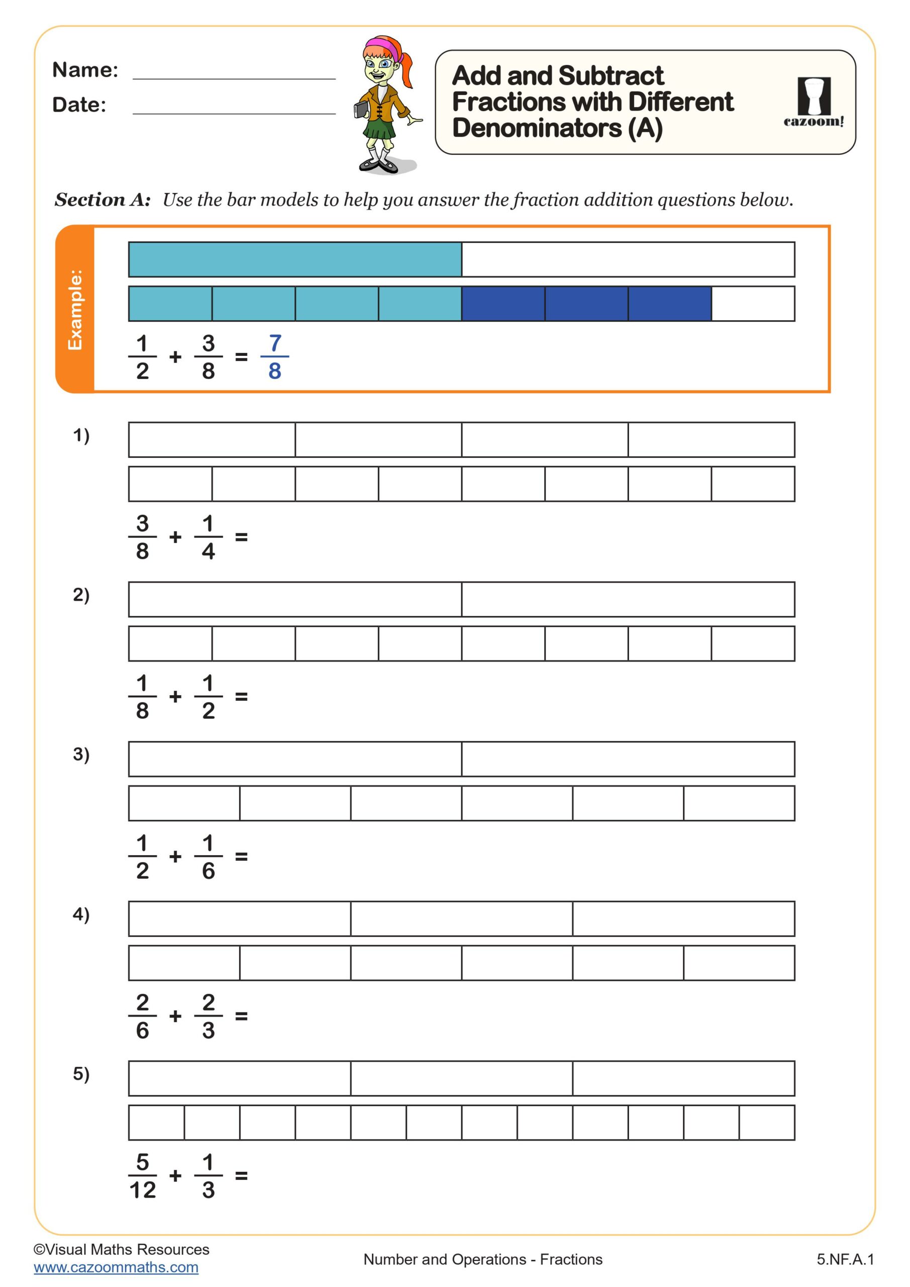Add and Subtract Fractions with Different Denominators (A ... - Worksheets Library