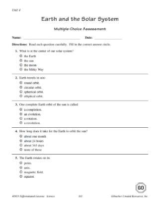 Solar System Multiple Choice Quiz 5th Grade Science Worksheet ...