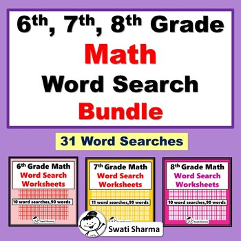 6th, 7th, 8th Grade Math Vocabulary, Year Long, Word Search Bundle ...