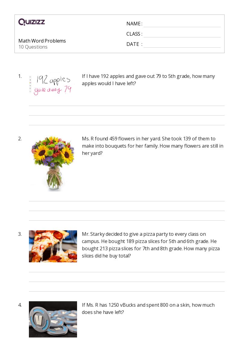 50+ Math Word Problems worksheets for 5th Grade on Quizizz | Free ...