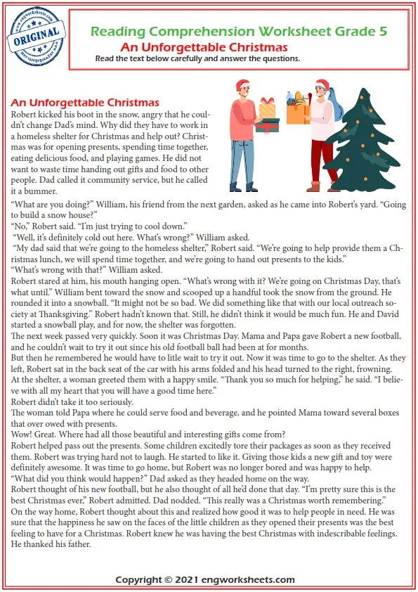 Free ESL Printable Grade 5 Reading Comprehension English ... - Worksheets Library