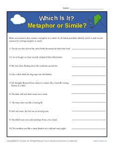 Simile and Metaphor Worksheet - Identifying similes and metaphors ...