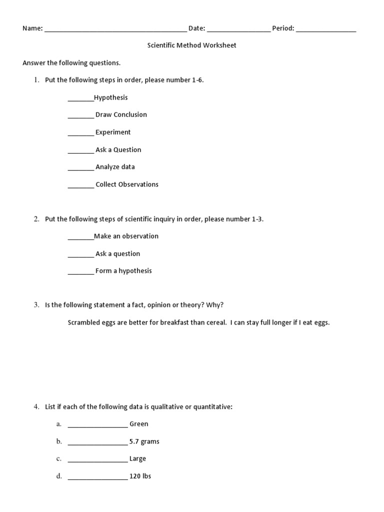 Scientific Method WS With Bar Graph | PDF | Scientific Method ...