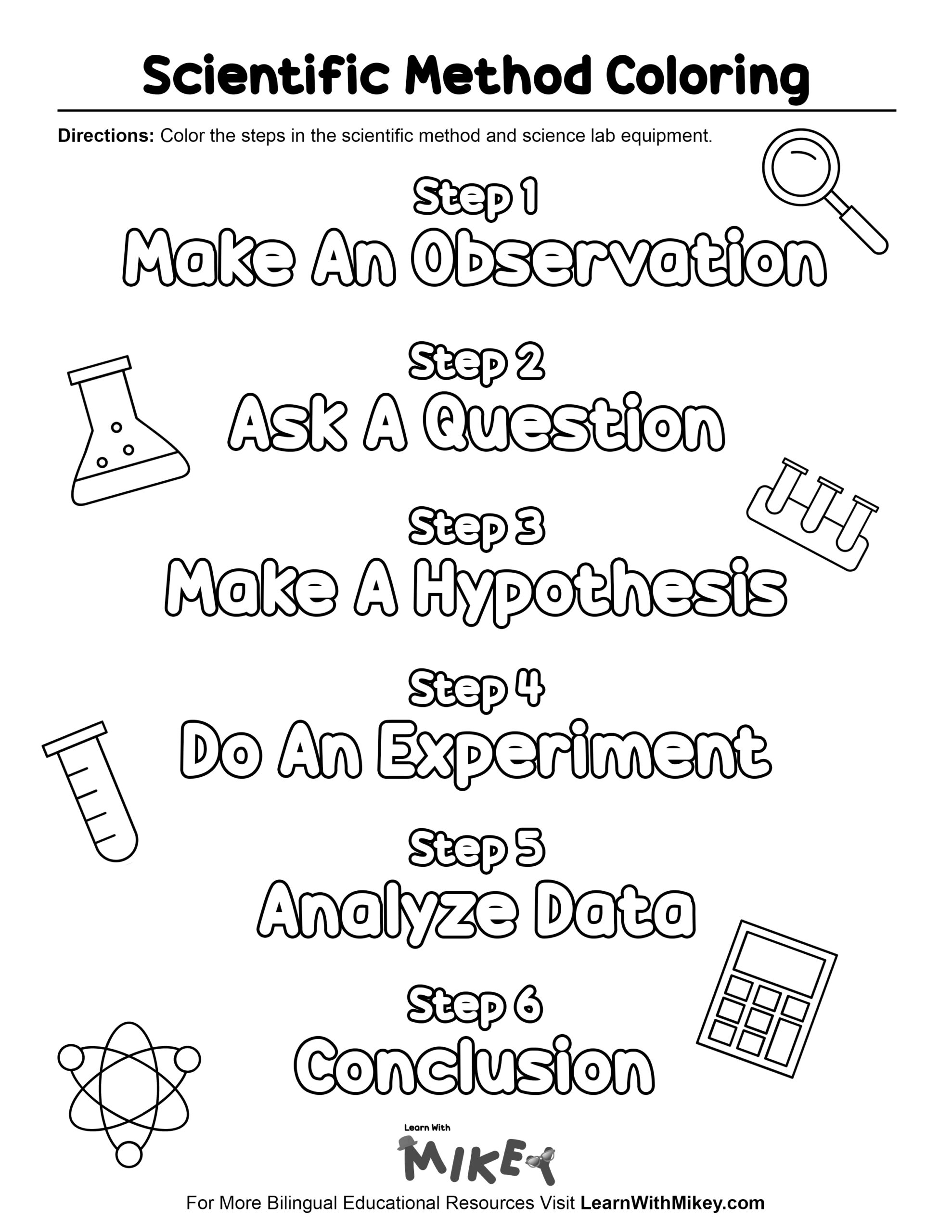 Scientific Method Coloring Worksheet – Learn With Mikey - Worksheets ...