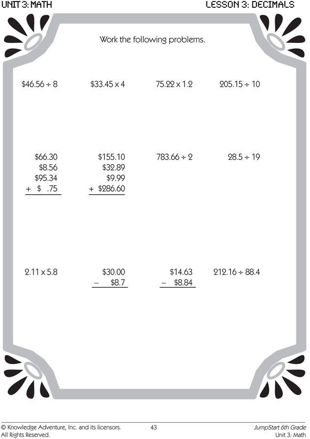 Free 6th grade math decimals worksheet, Download Free 6th grade math ...