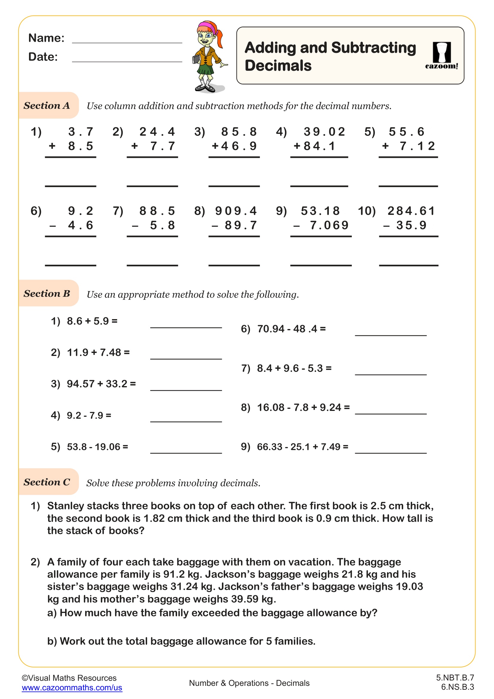 Adding And Subtracting Decimals Worksheet Fun And Engaging 5th