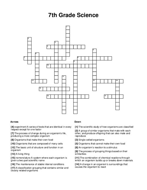 7th Grade Science Crossword Puzzle - Worksheets Library