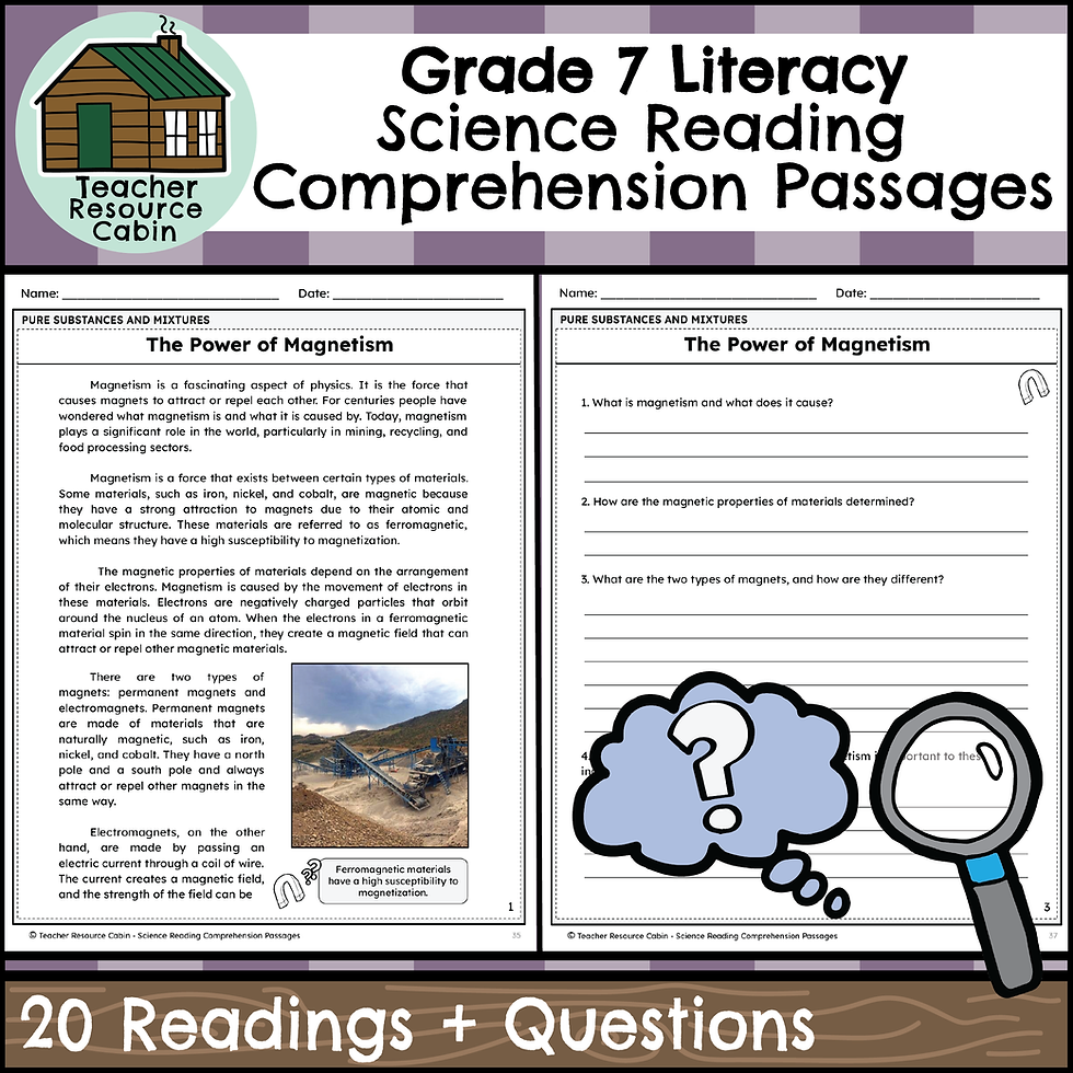 Grade 7 Science Reading Comprehension Passages and Questions ... - Worksheets Library