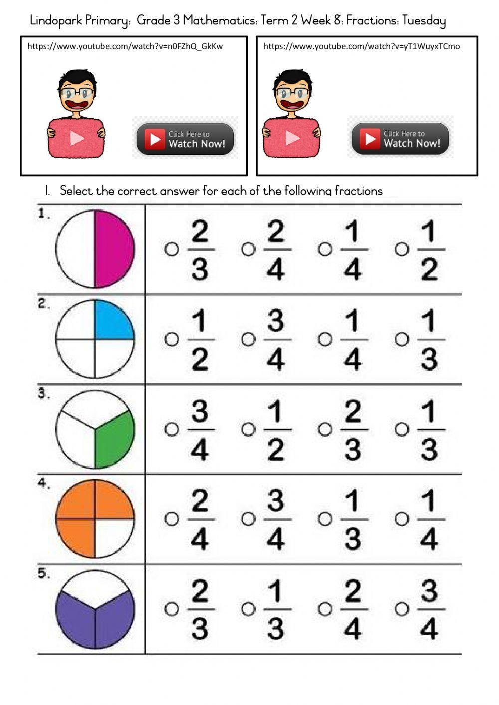 Mathematics: Grade 3 Term 2: Week 8 Tuesday: Fractions worksheet ...
