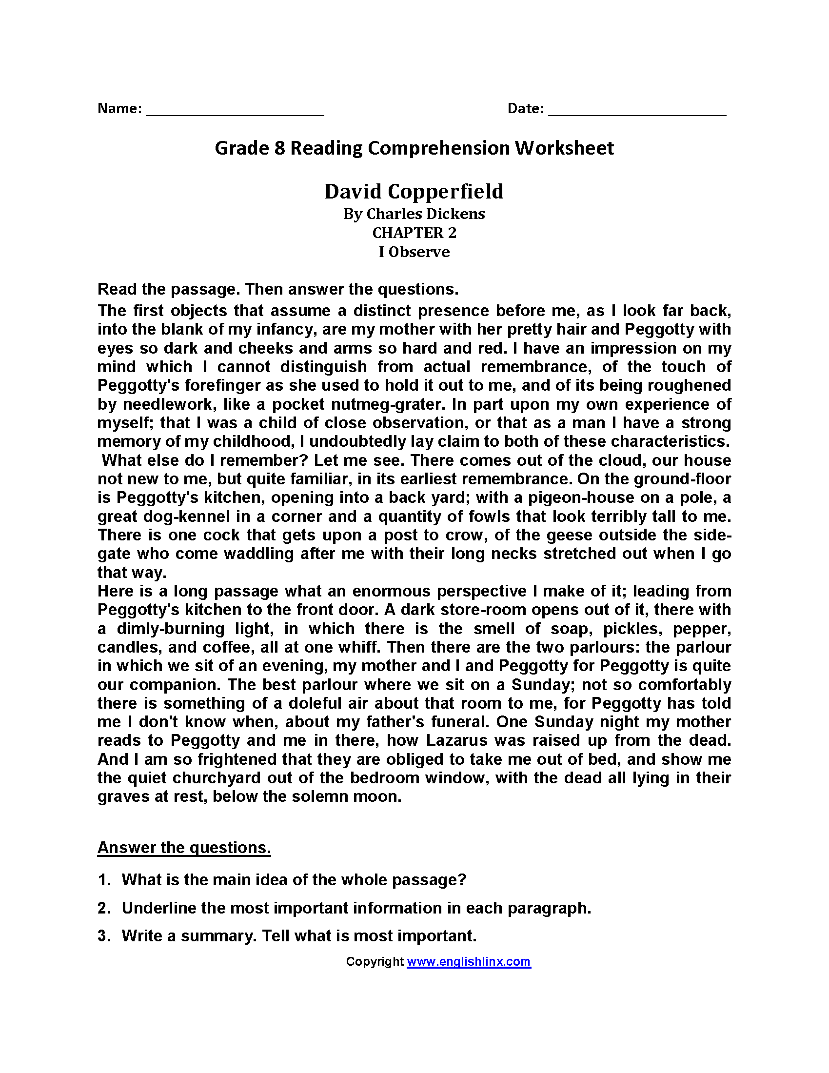 Daily Reading Comprehension, Grade 8, Weeks 6-10 - Worksheets Library