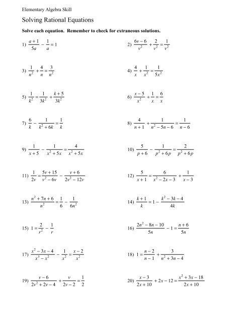Solving Rational Equations - Worksheets Library