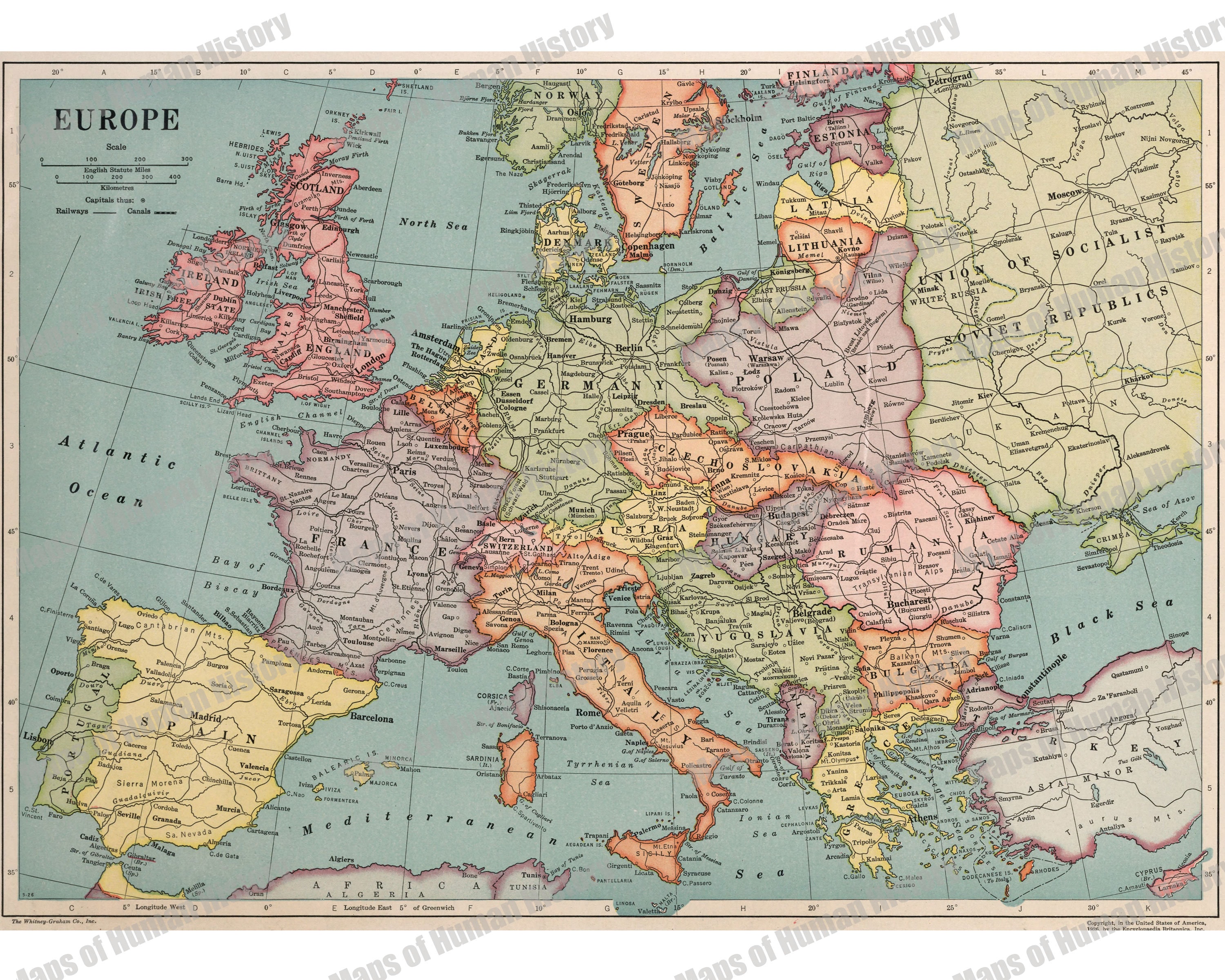 Historic Map of Europe Digital Print World Atlas High Resolution ...