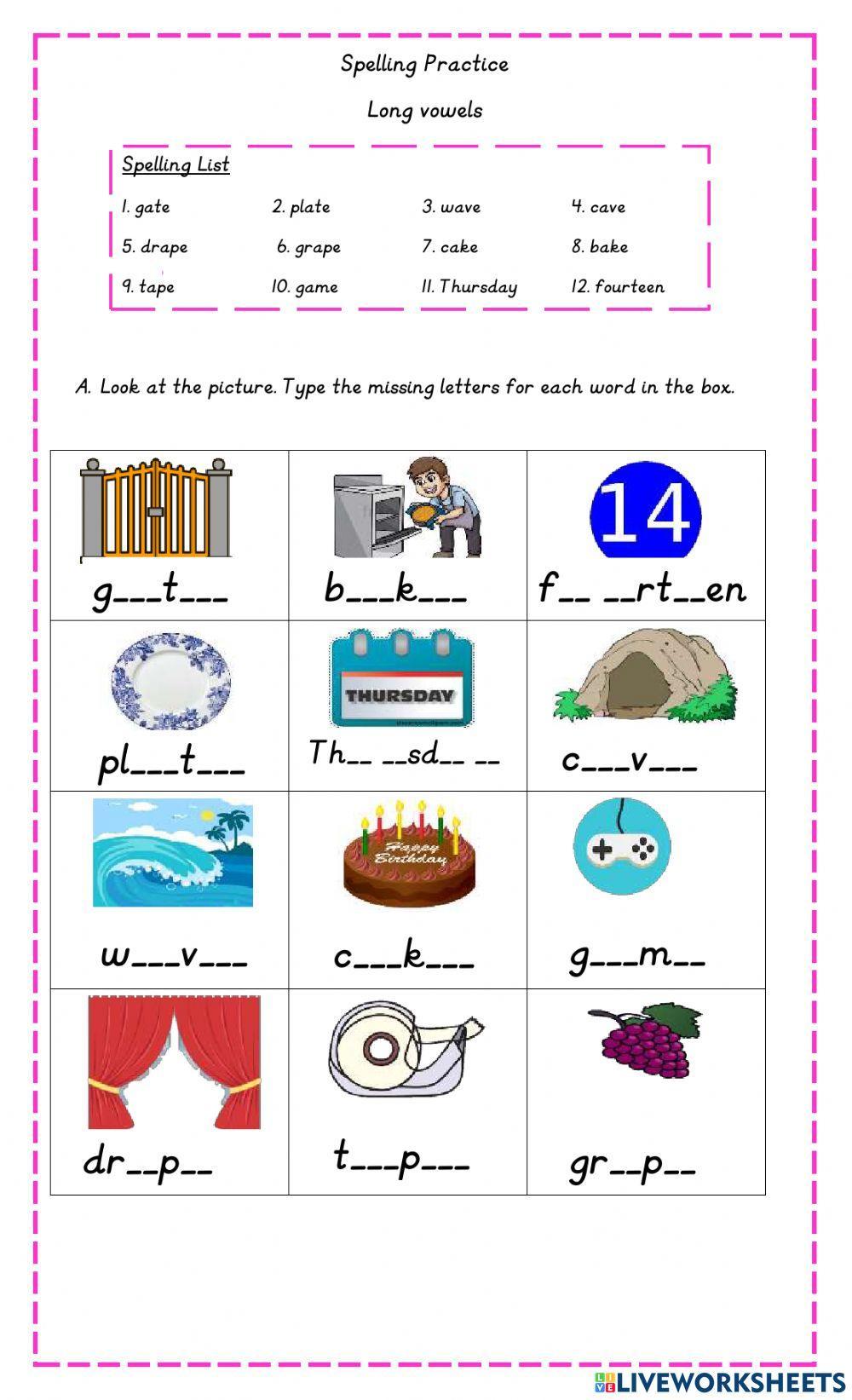 Long A Worksheet: Literacy Center Activity With A and A_E - Worksheets ...