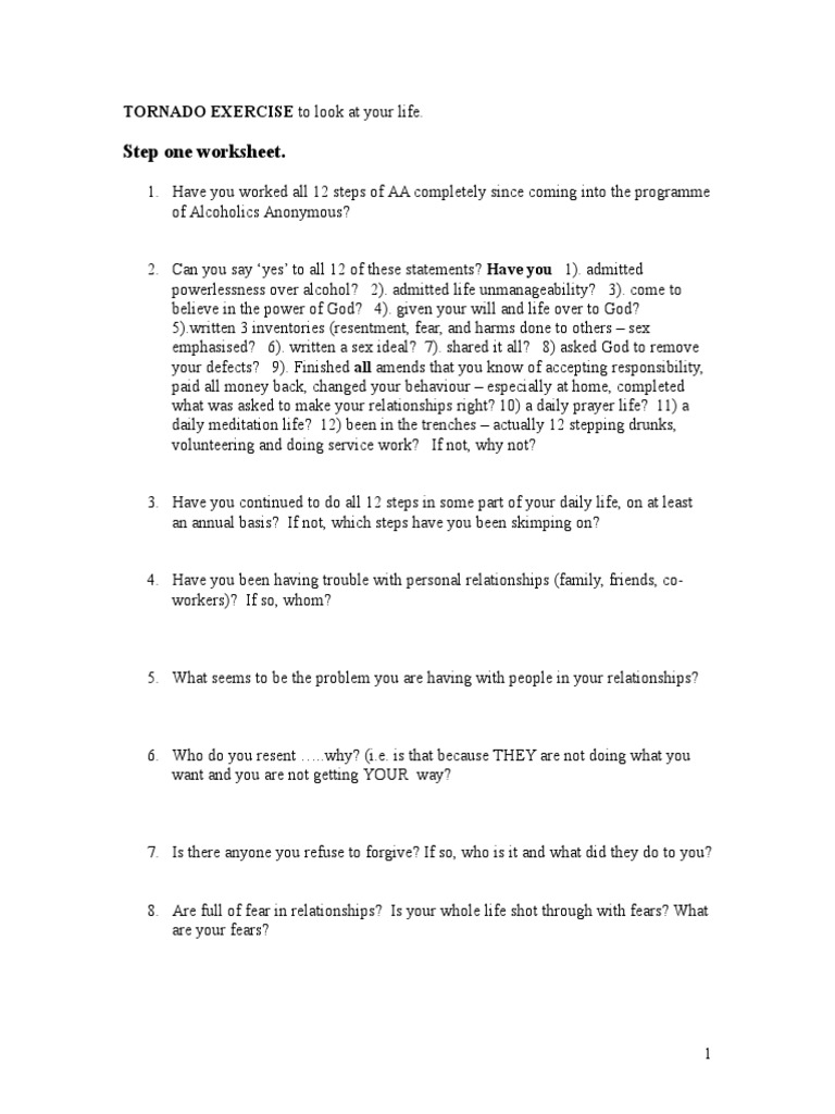 Tornado Exercise | PDF | Twelve Step Program | Alcoholics Anonymous - Worksheets Library