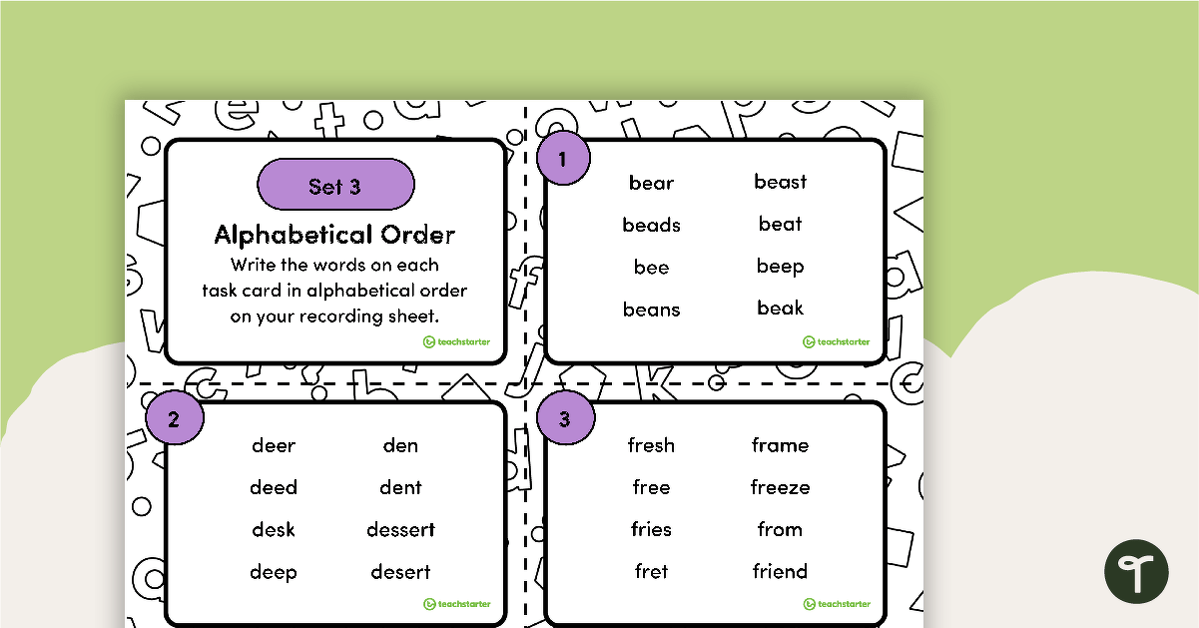 Alphabetical Order Task Cards – Set 3 | Teach Starter - Worksheets Library