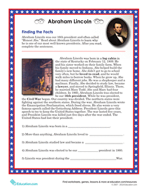 Abraham Lincoln Facts | Worksheet | Education.com - Worksheets Library