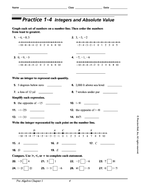 Integers And Absolute Value Worksheet Answer Key - Fill Online ...