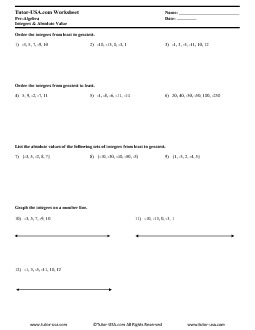 Worksheet: Integers - Graphing Integers, Absolute Value, Opposites ...