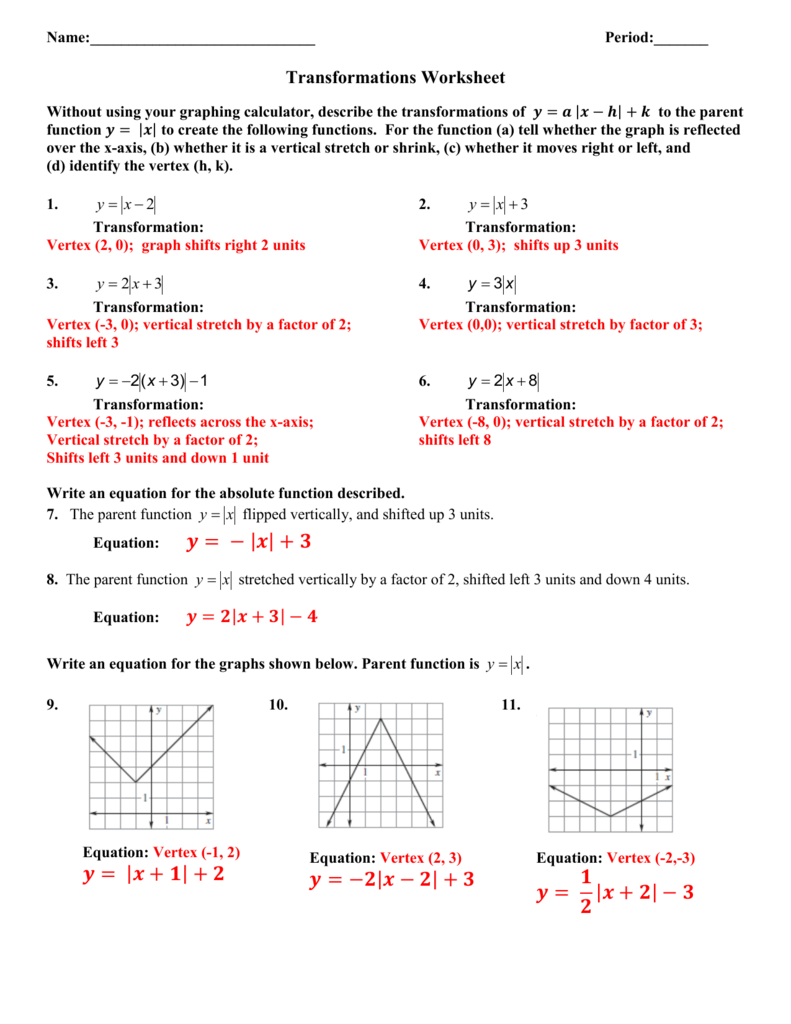 Absolute Value Functions And Transformations Inb Pages Mrs E Worksheets Library