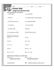 Absolute Value Worksheet for 6th - 7th Grade | Lesson Planet ...