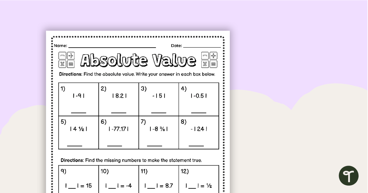 Comparing with Absolute Values Worksheet | Free - CommonCoreSheets ...
