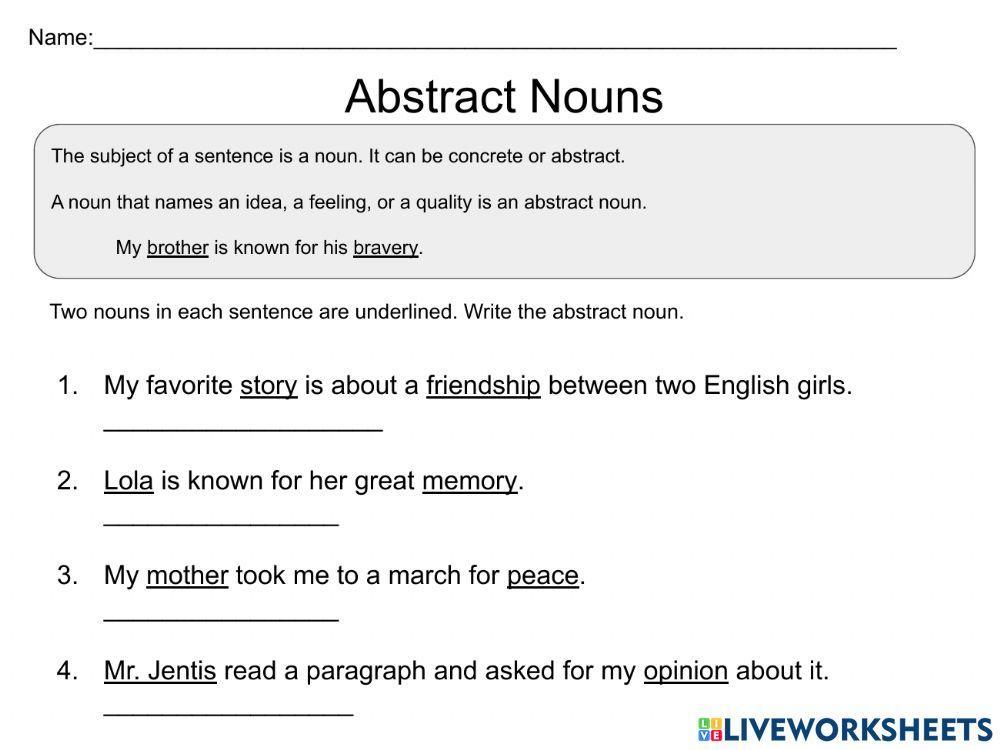 Abstract Nouns online exercise for 3rd grade | Live Worksheets ...