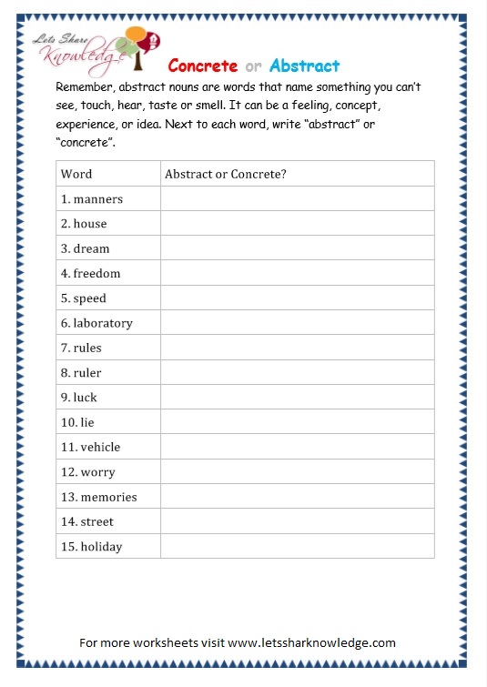 Grade 3 Grammar Topic 1: Abstract Nouns Worksheets – Lets Share ...