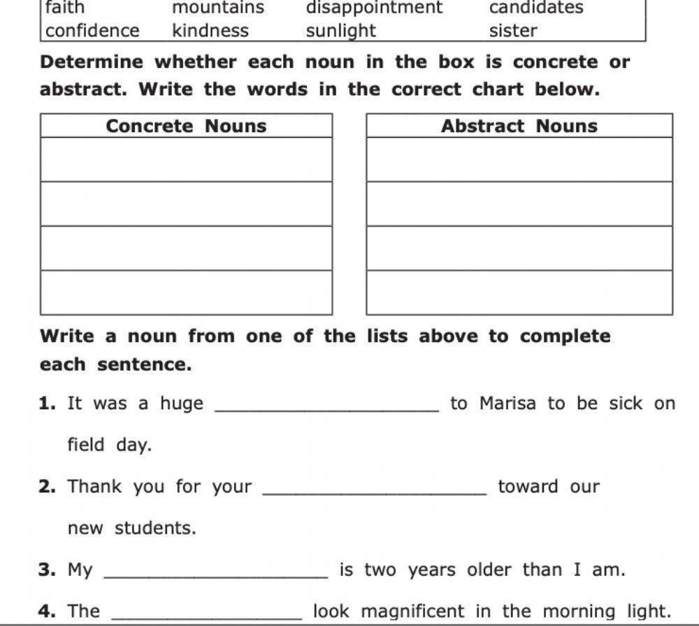 3rd-english grammar-abstract nouns worksheet | Live Worksheets ...