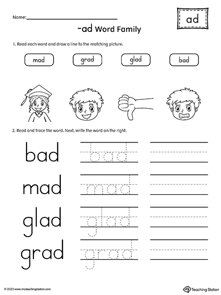 AD Word Family Match and Spell Words Worksheet | MyTeachingStation.com - Worksheets Library