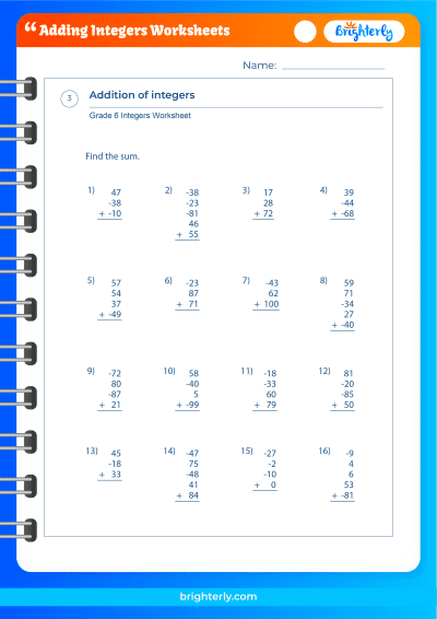 Free Printable Adding Integers Worksheets [PDFs] Brighterly - Worksheets Library