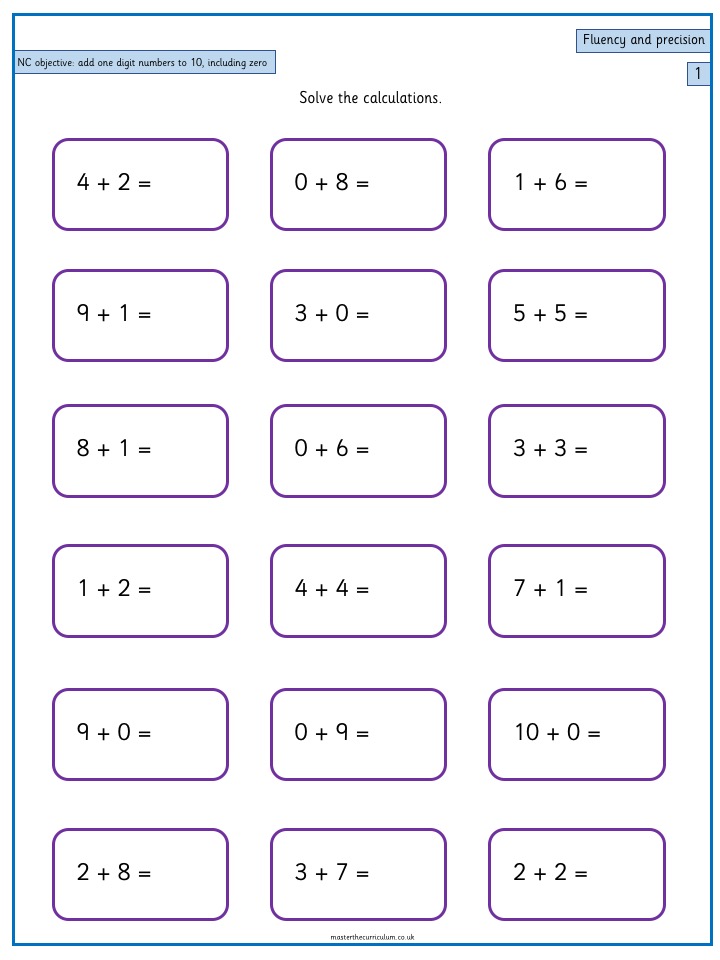 Year 1 – Add one digit numbers to 10, including zero (3) - Master ...