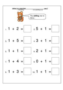 Adding 1 to a Single Digit Worksheet for 1st - 2nd Grade | Lesson ...