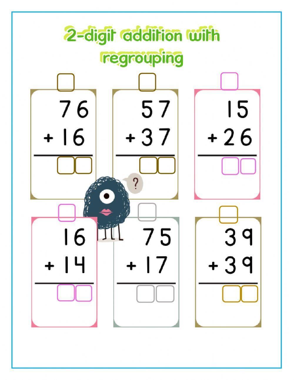 Add Two 2-Digit Numbers with Regrouping: Horizontal Addition ... - Worksheets Library