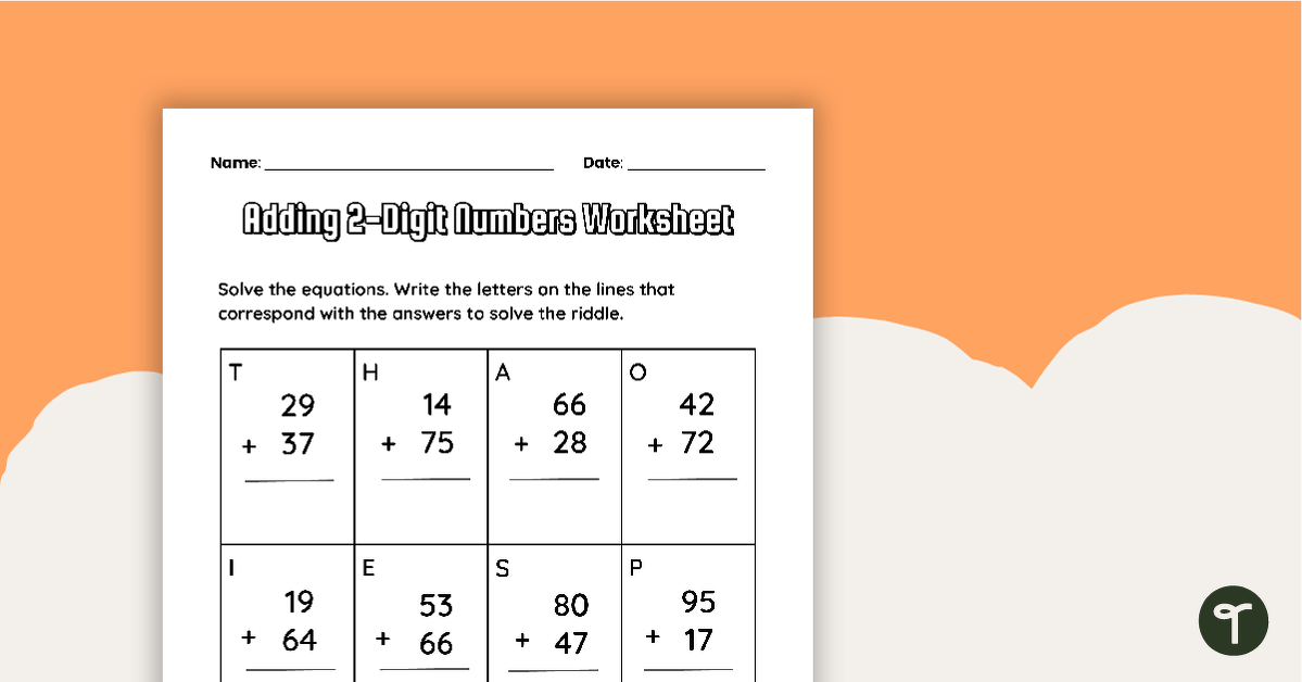 Adding 2-Digit Numbers Worksheet | Teach Starter - Worksheets Library