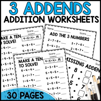 Adding 3 Numbers, Missing Addends, Make a Ten Worksheets 1st Grade ...