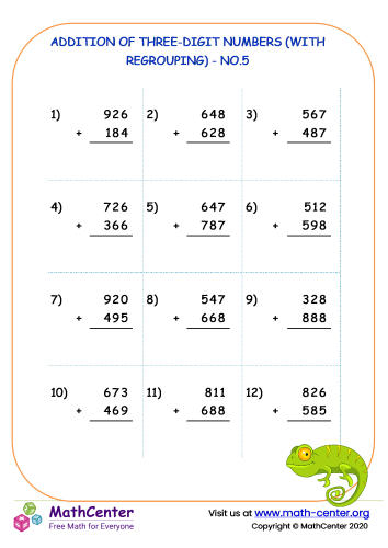 Addition of three-digit numbers (with regrouping) - no.5 ...