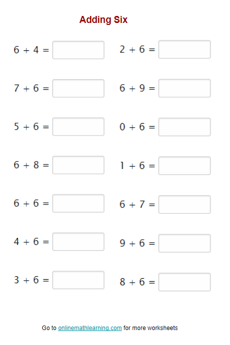 Adding 6 to 2 digit numbers (50 questions) | Fun and Engaging 1st ... - Worksheets Library