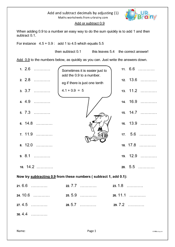 Add and subtract decimals by adjusting (1) - Subtraction Maths ...