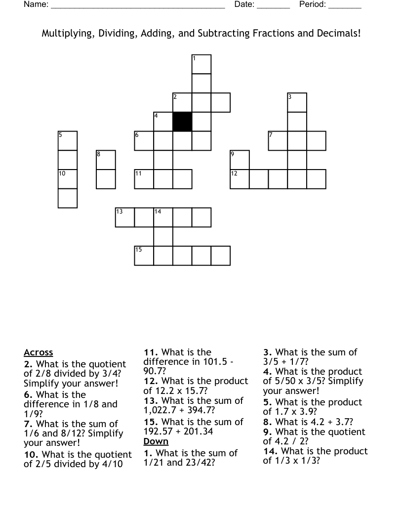 Multiplying Dividing Adding And Subtracting Fractions And Worksheets Library