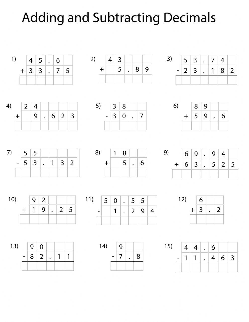 Adding And Subtracting Decimals With Up To Three Places Before And