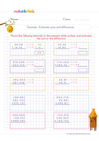 Free adding and subtracting decimals worksheet 7th grade, Download Free ...