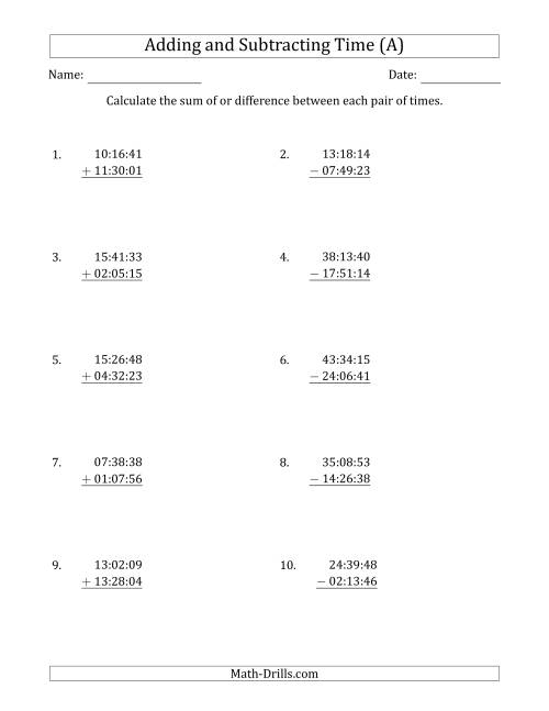 Adding And Subtracting Hours Minutes And Seconds Compact Format A Worksheets Library