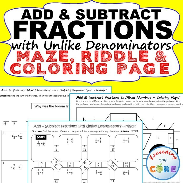 Free Adding And Subtracting Fractions With Unlike Denominators Worksheet Download Free Adding