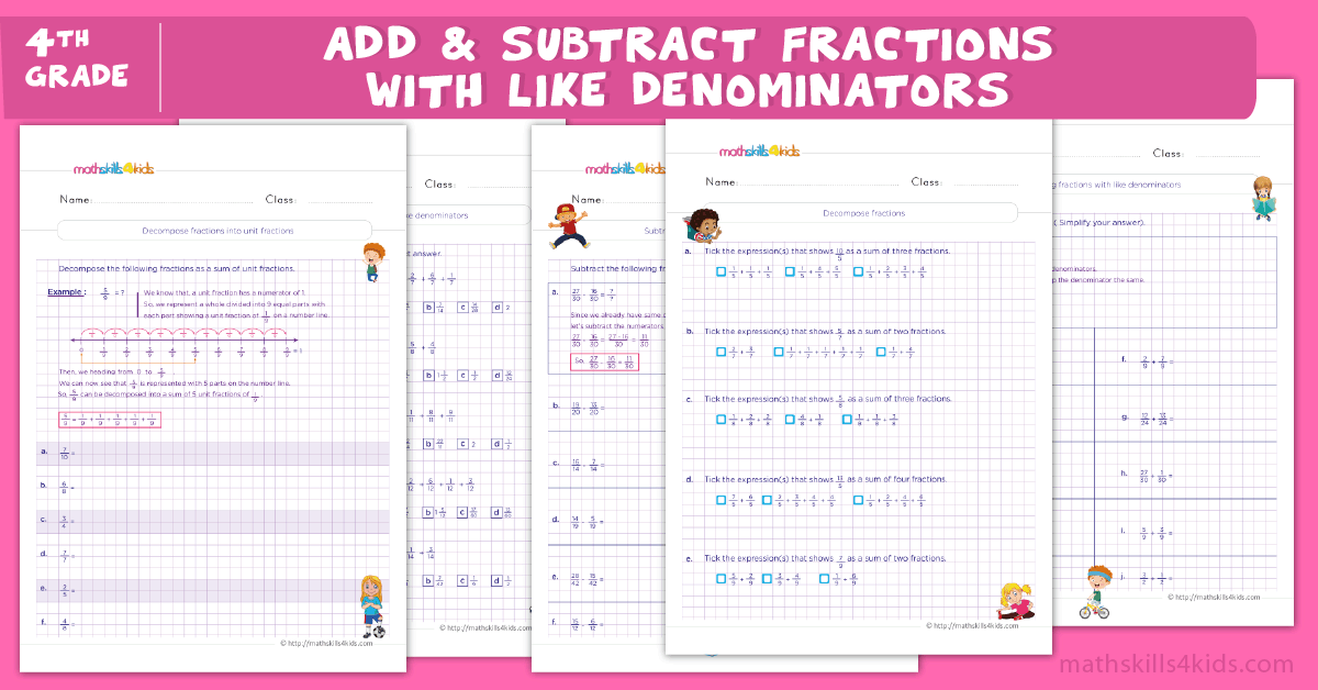 Grade 4 adding and subtracting like fractions worksheets - Worksheets ...