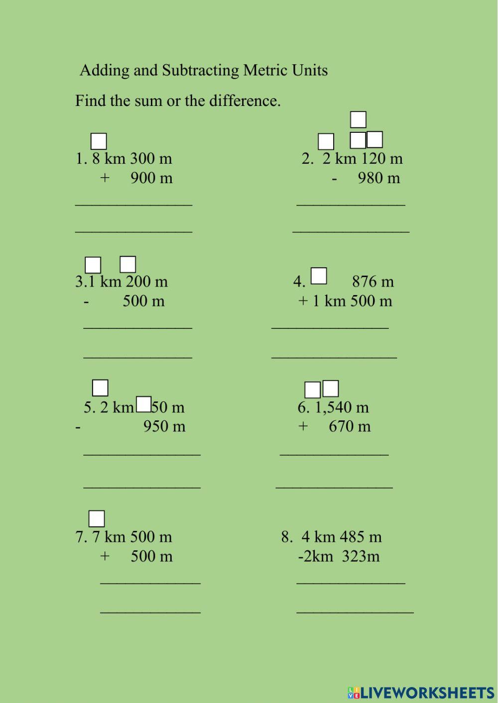 Adding And Subtracting Metric Units Worksheet Live Worksheets Worksheets Library