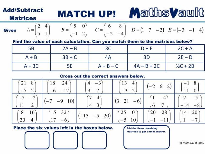 Matrices Adding And Subtracting Worksheet Live Worksheets Worksheets Library