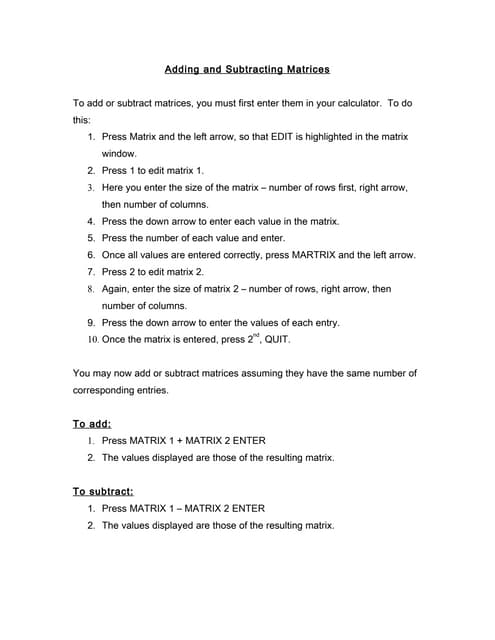 Adding And Subtracting Matrices Pdf Worksheets Library