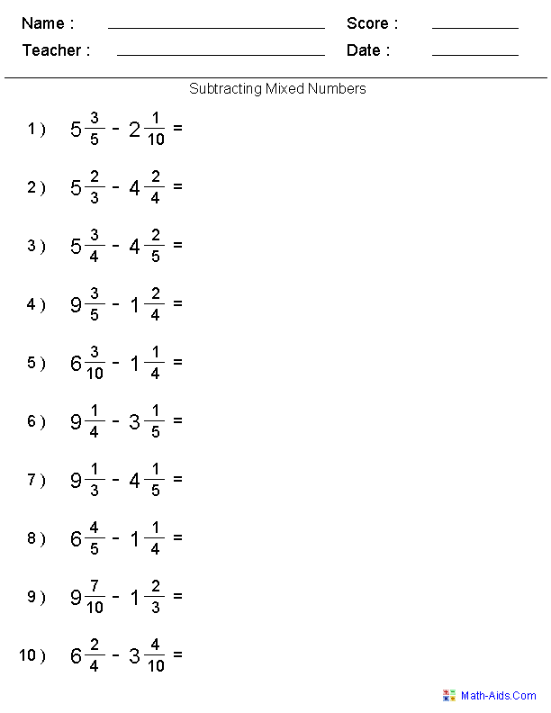 Free Adding And Subtracting Mixed Numbers With Like Denominators Worksheet Download Free Adding