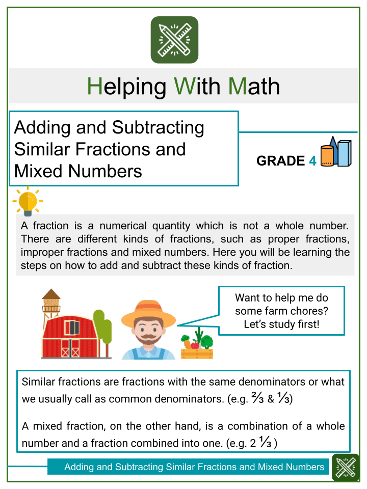 Adding And Subtracting Similar Fractions And Mixed Numbers With